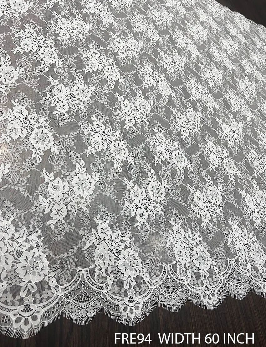 FRE94 Chantilly Lace Fabric – 60" Eyelash Scallop Export Quality