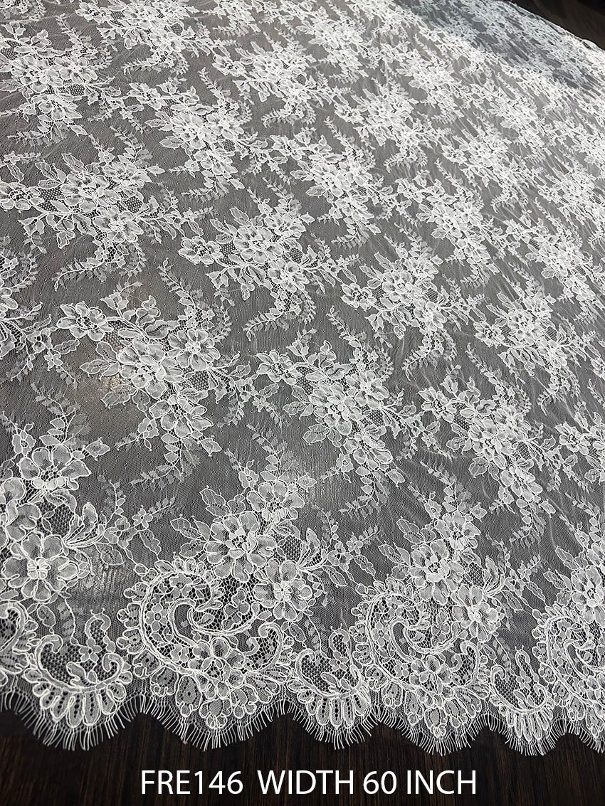 FRE146 WHITE CHANTILLY LACE FABRIC