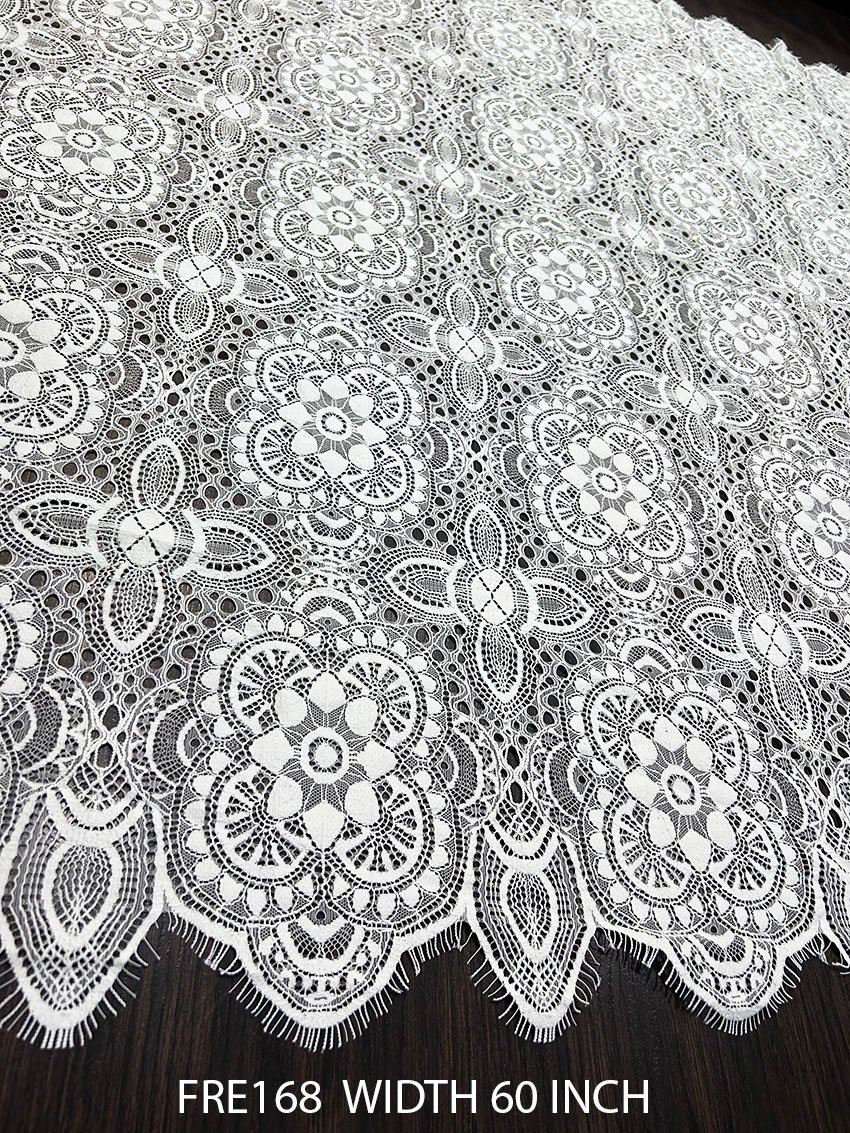 Buy FRE168 White Chantilly Eyelash Lace Fabric – 3 Meter Piece