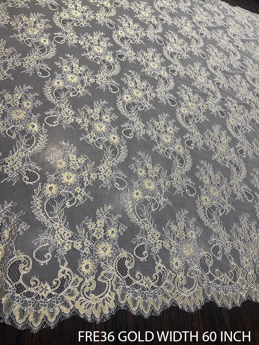 FRE36GOLD WHITE GOLD CHANTILLY LACE FABRIC