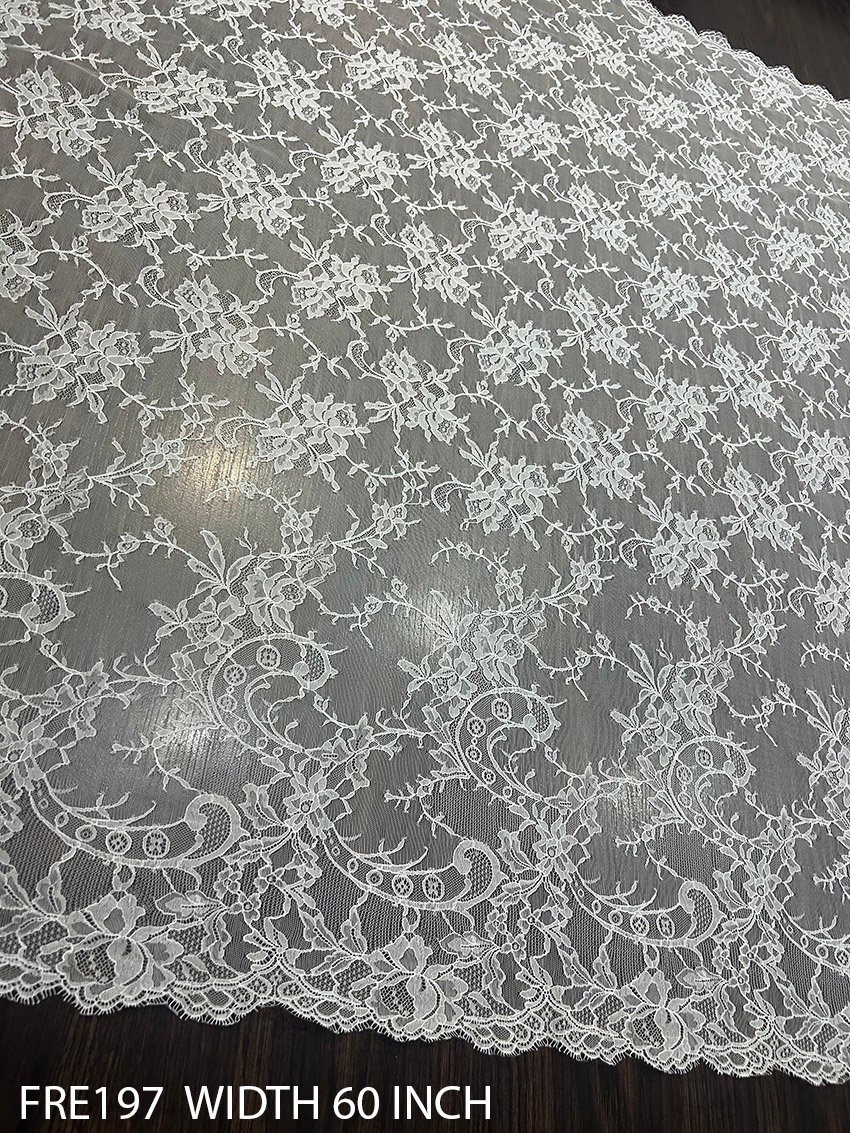 FRE197 Chantilly Lace Fabric – French Floral Net for Bridal Dress