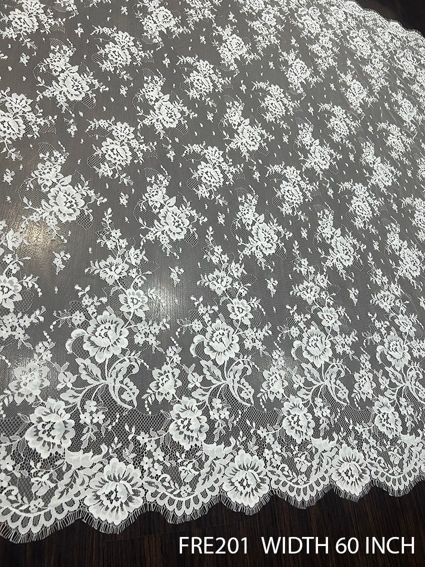 FRE201 White Chantilly Eyelash Lace Fabric – 3-Meters Piece